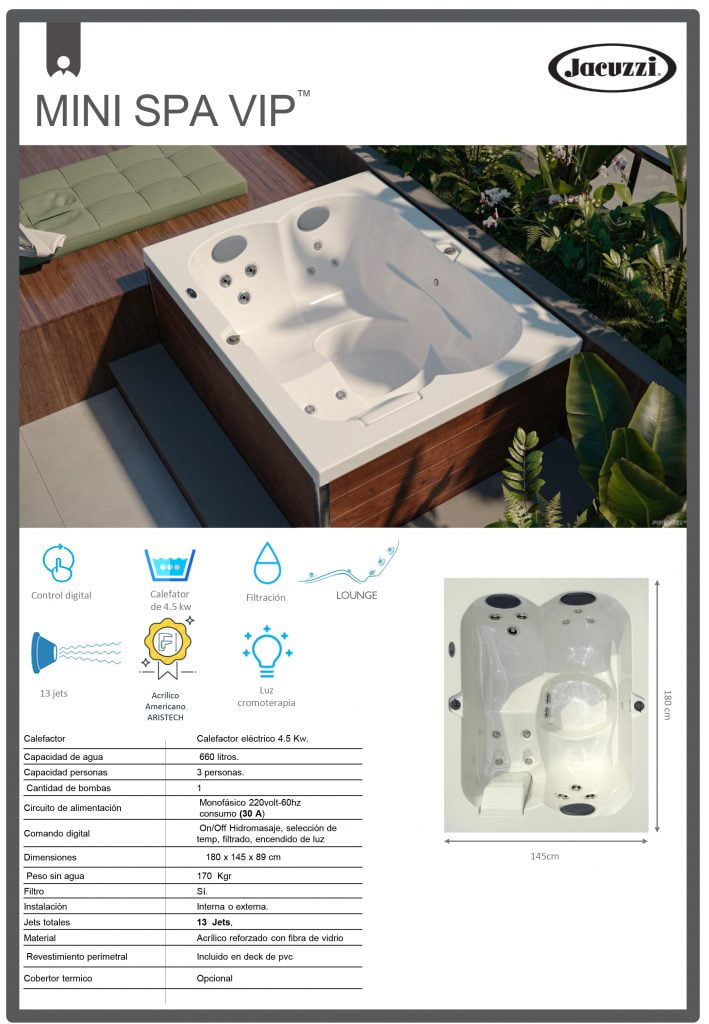 Minipiscina JACUZZI© Mini Spa VIP 180 x 145 x 89 cm con cobertor ...